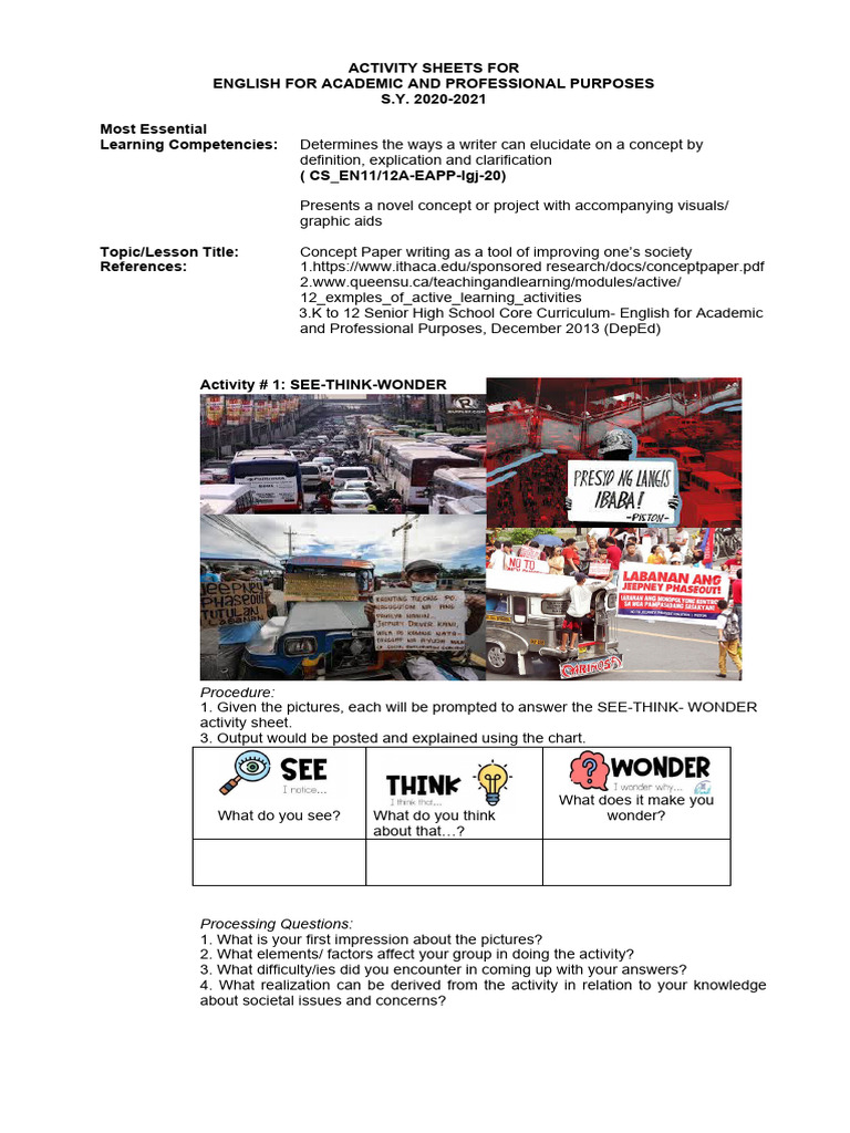 EAPP Worksheet - Concept Paper2020 | PDF | Concept | Definition