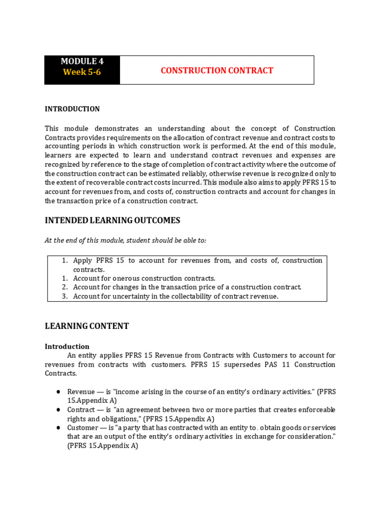 Module 4 Construction Contracts | PDF | Cost | Depreciation