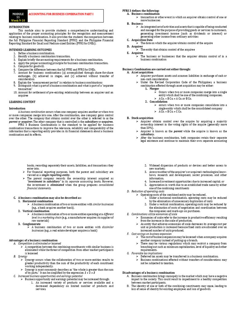 MODULE 11 Accounting For Business Combination PART 1 | Download Free PDF | Goodwill (Accounting ...
