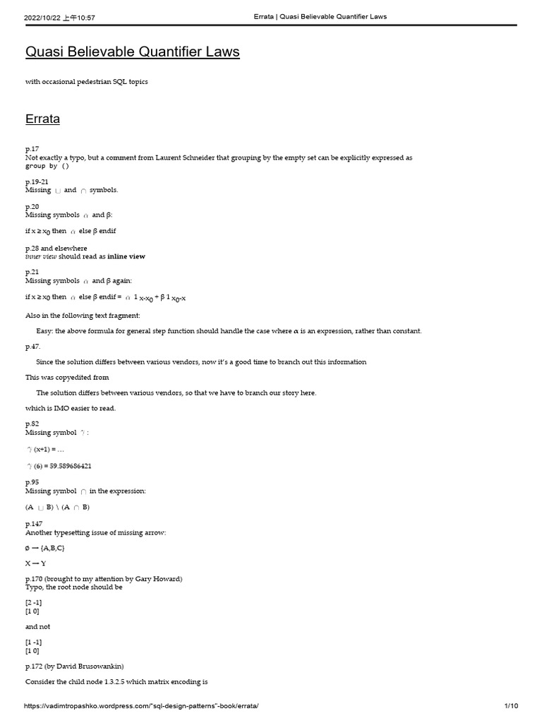 Errata - Quasi Believable Quantifier Laws | PDF | Equations | Matrix ...