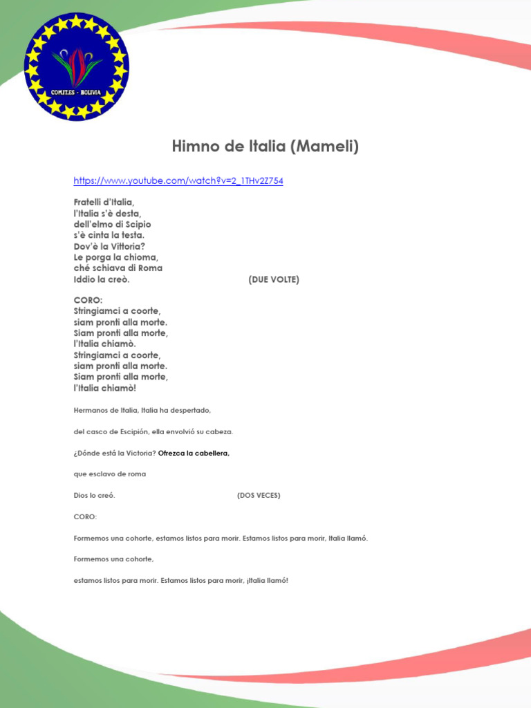 Himno de Italia (Mameli) - 1 | PDF