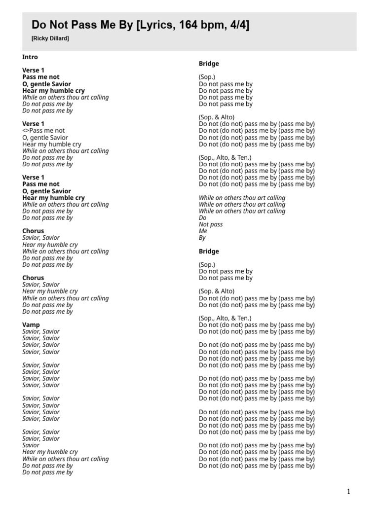 Do Not Pass Me by - Lyrics-1 | Download Free PDF | Song Structure ...