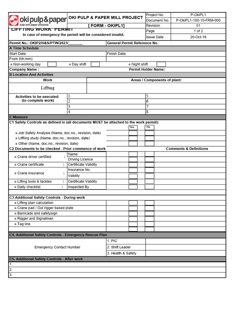 OKI Pulp & Paper Lifting Permit | PDF | Technology & Engineering