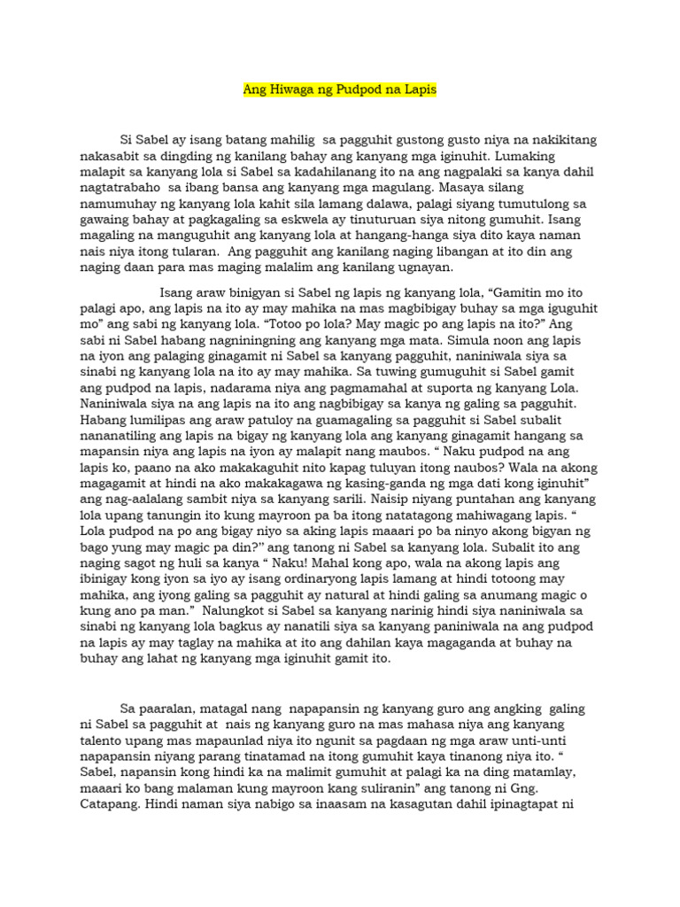 Ang Pudpod Na Lapis Ni Sabel | PDF