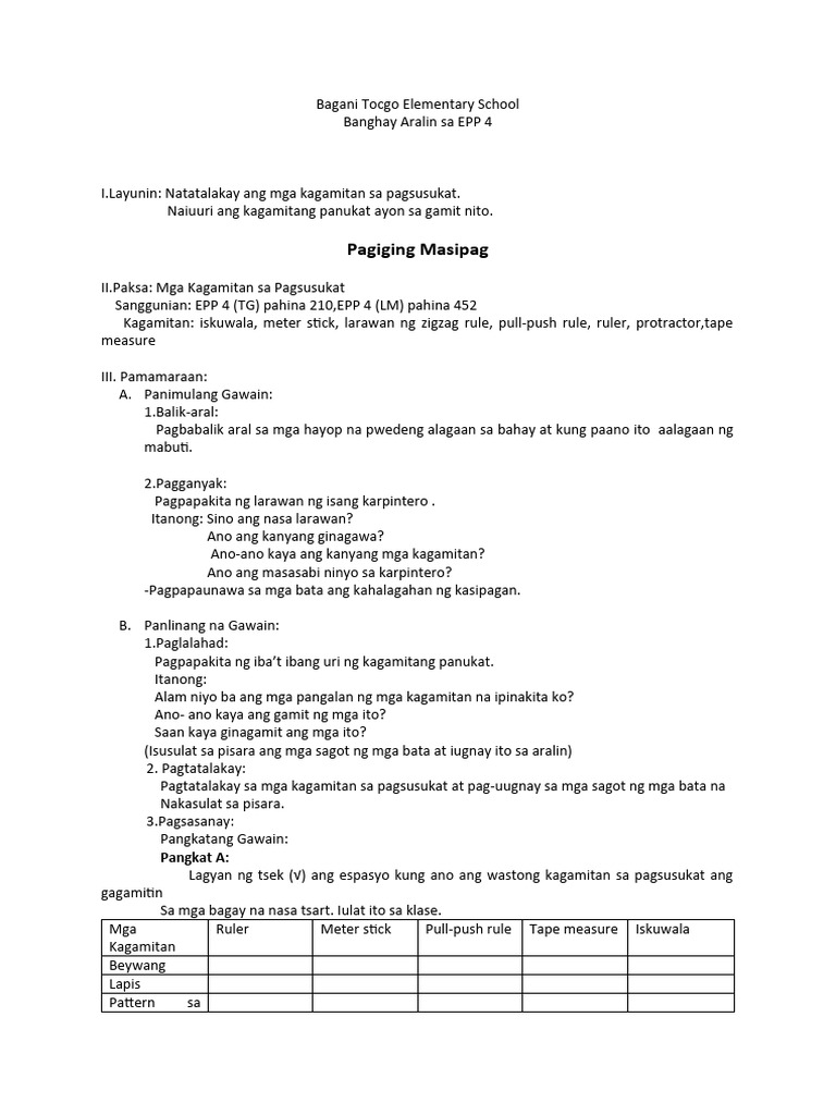 Lesson Plan in EPP 4 COT | PDF