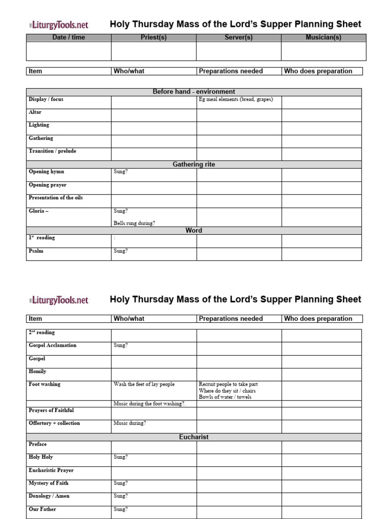 Holy - Maundy - Thursday liturgy planning template | PDF