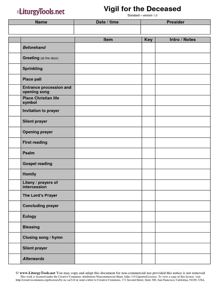 Catholic Funeral Evening Vigil Prayer Service Template | PDF