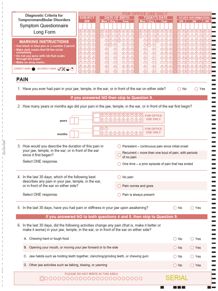 DC-TMD Symptom Questionnaire Long Form - Impact Study - 2012 | PDF ... DC-TMD Symptom Questionnaire Long Form - Impact Study - 2012 | PDF ...