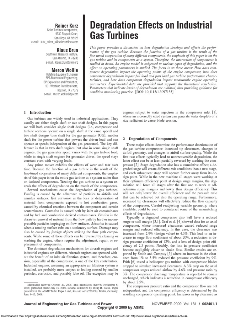 Degradation Effects On Industrial Gas Turbines - Rainer Kruz | PDF ...