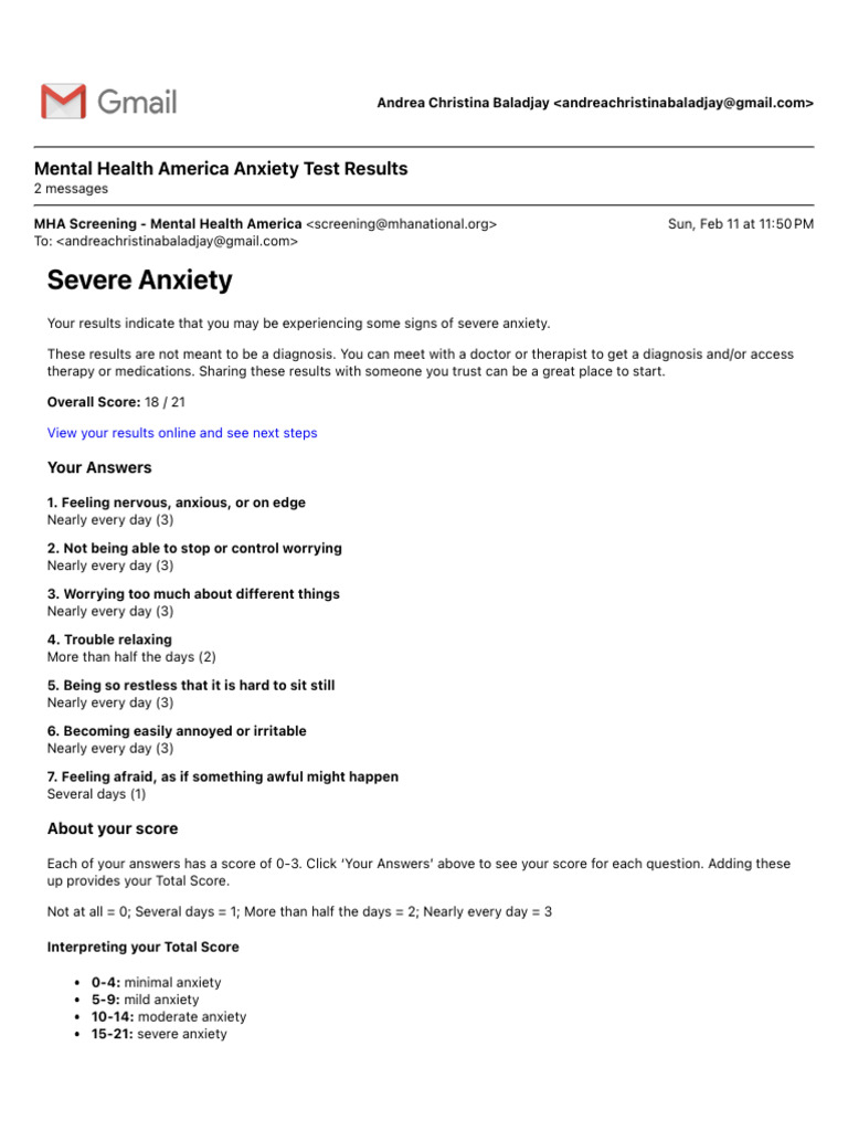 Mental Health America Anxiety Test Results | PDF | Anxiety | Anxiety ...