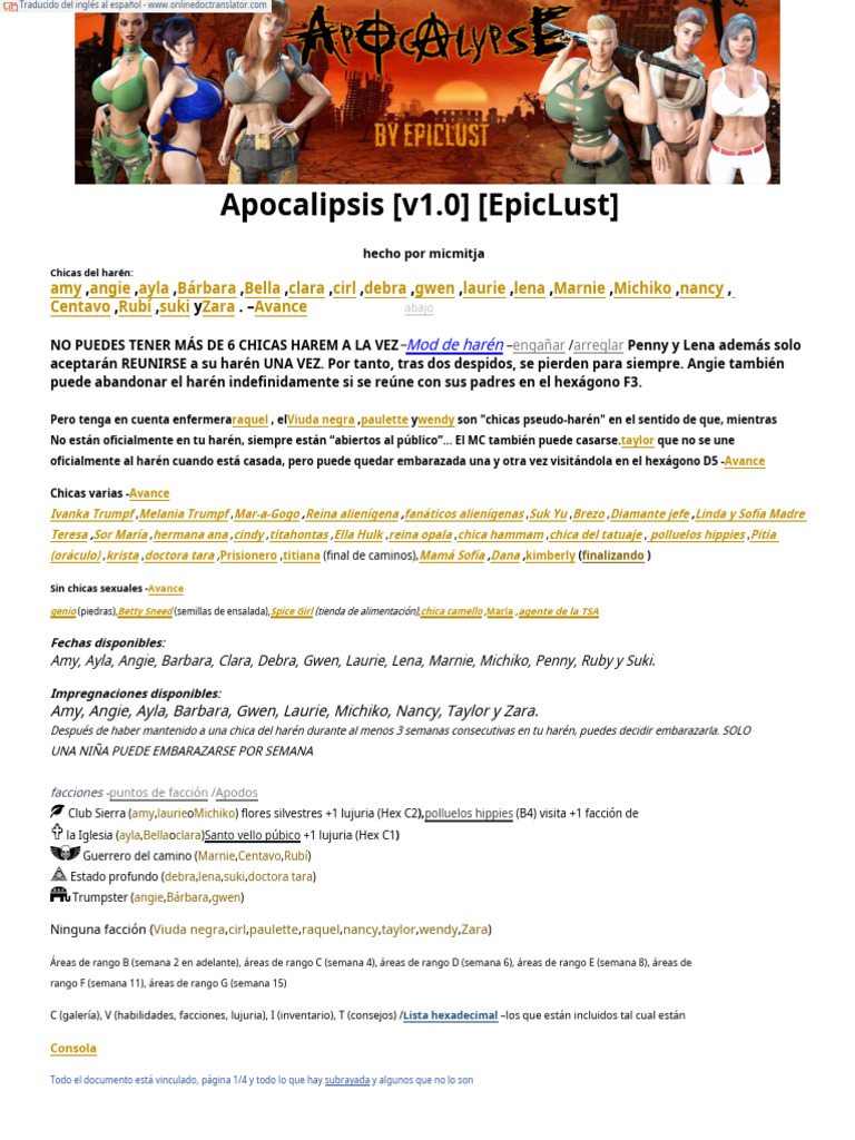Apocalypse Guide WT To Harem With Pictures Console .En - Es | PDF | Harén