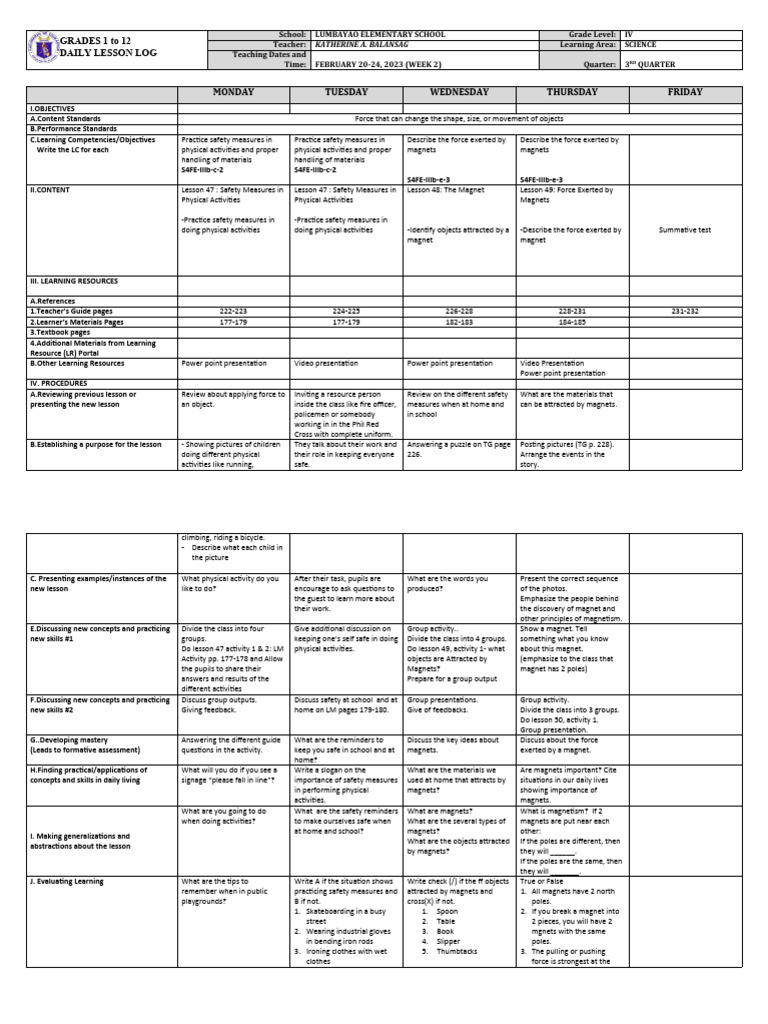 DLL Science-4 Q3 W2 | PDF | Magnet | Force