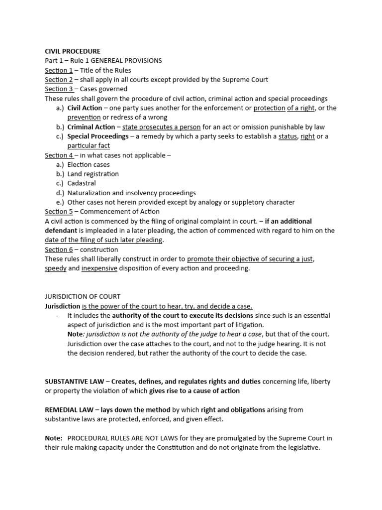 CIVIL PROCEDURE Notes | Download Free PDF | Jurisdiction | Lawsuit