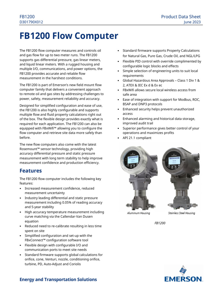fb1200 Flow Computer en 454552 | PDF | Flow Measurement | Gases