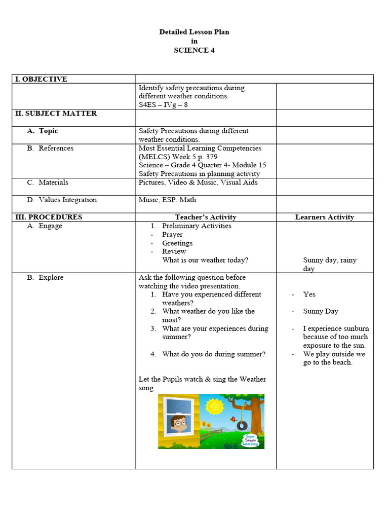 Detailed Lesson Plan2 | PDF | Clothing | Sky