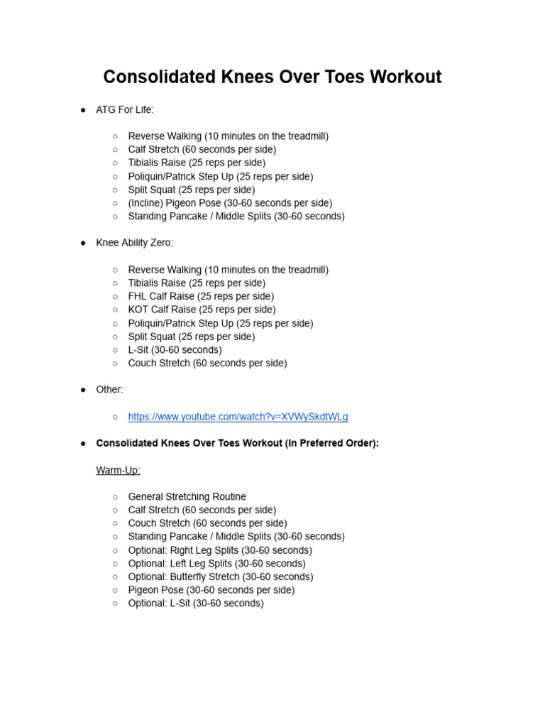 Consolidated Knees Over Toes Workout | PDF