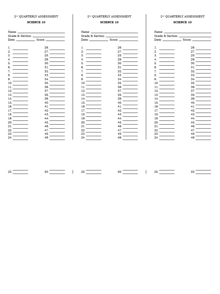 Science 10 Answer Sheet Template | PDF