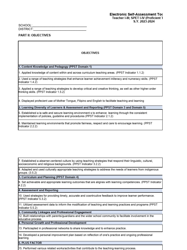 E-SAT Consolidation TEMPLATE | PDF | Educational Assessment | Learning
