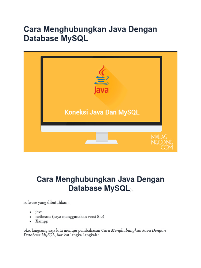 Cara Menghubungkan Java Dengan Database MySQL | PDF | Metode & Bahan Ajar | Komputer
