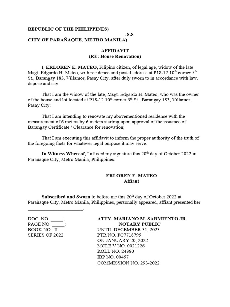 Affidavit 5 (House Renovation) | PDF