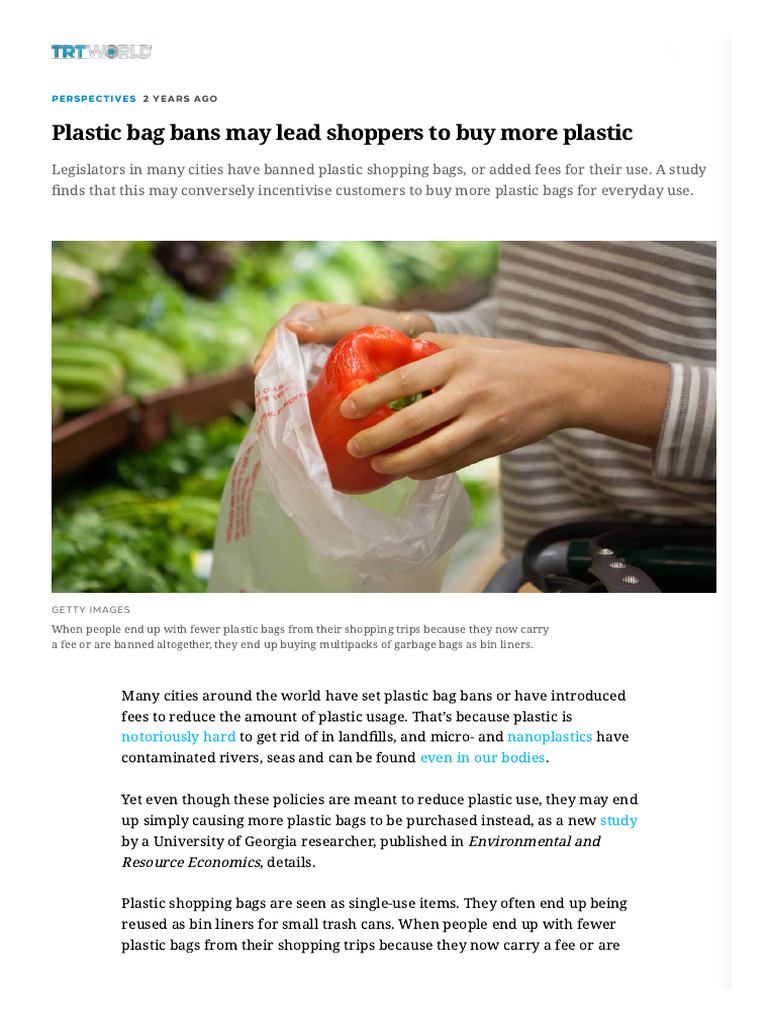 Plastic Bag Bans May Lead Shoppers To Buy More Plastic | PDF | Waste | Economy And The Environment