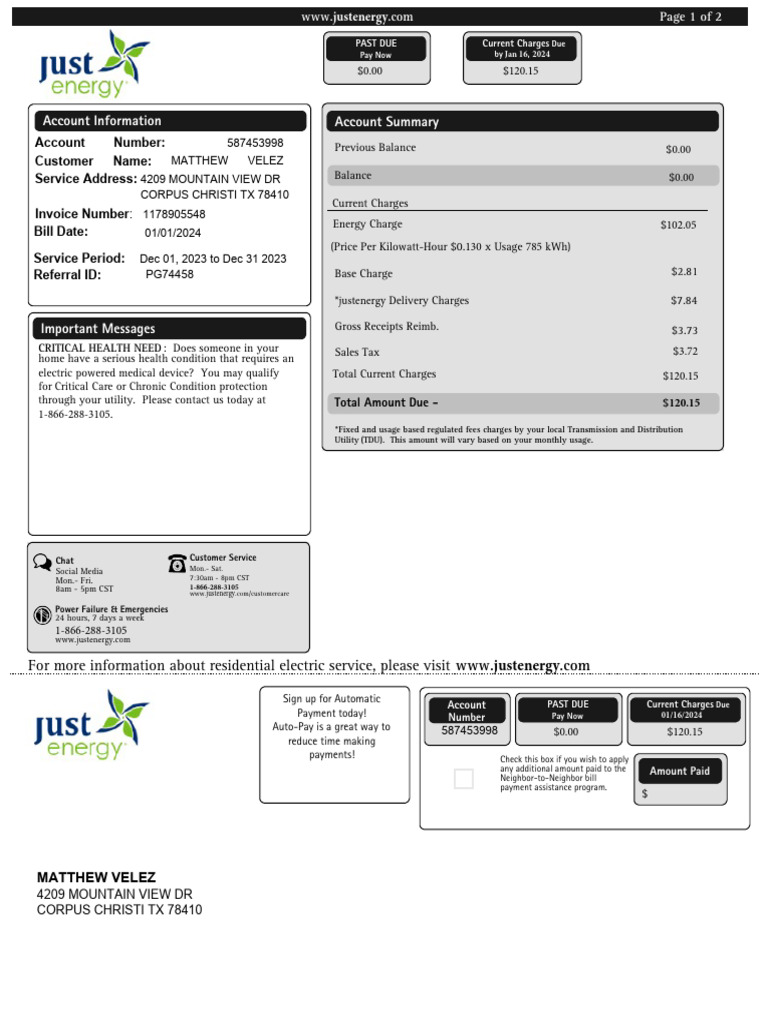Just Energy Bill Summary for Texas | PDF | Service Industries | Payments