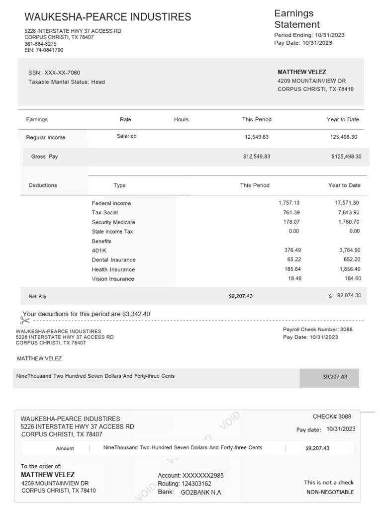 Velez Paystub 103123 | PDF | Services (Economics) | Public Finance