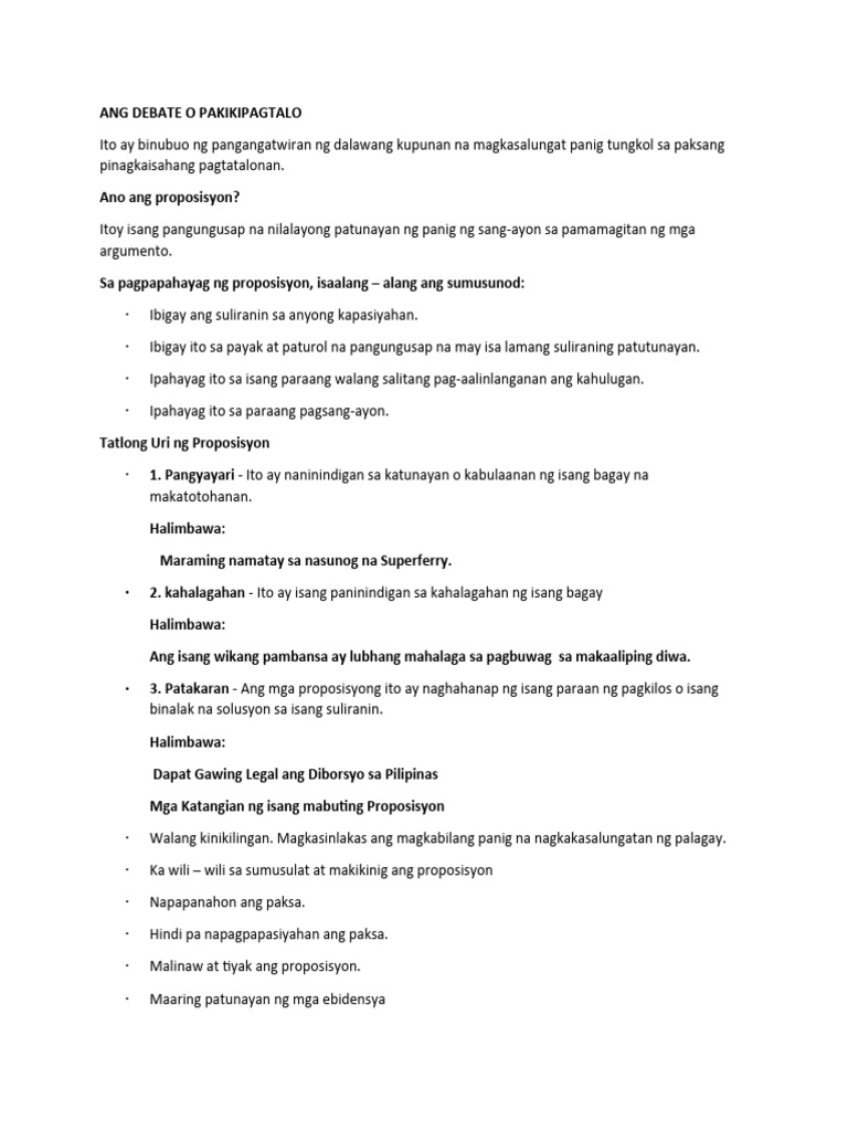 Ang Debate o Pakikipagtalo | PDF