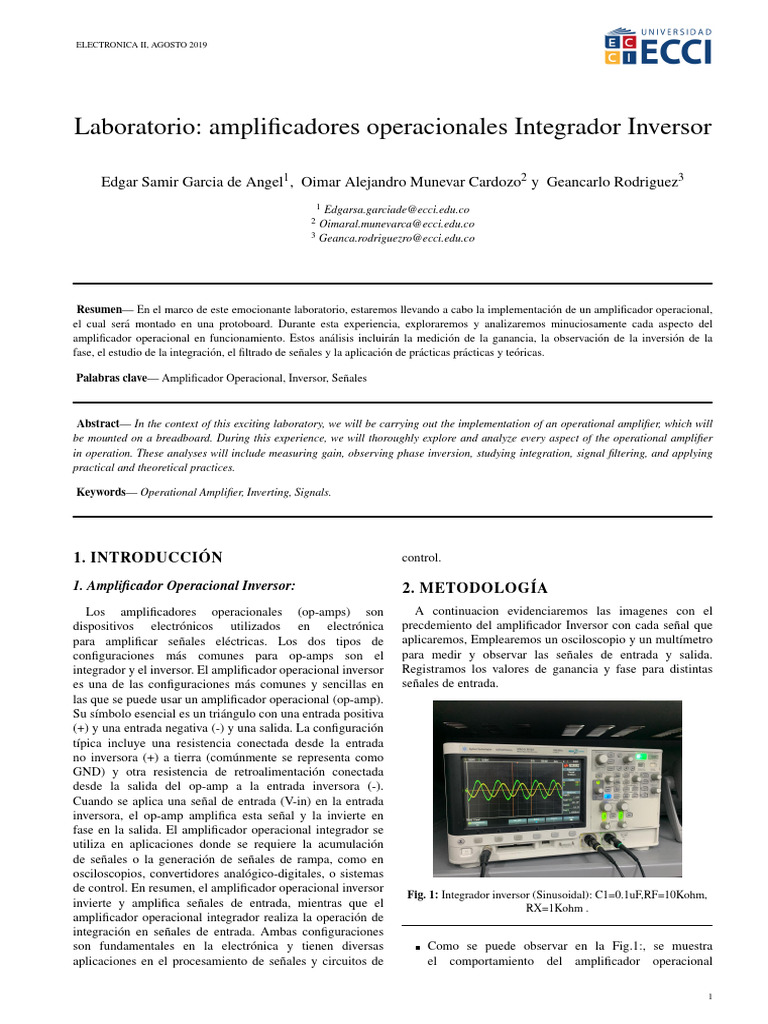 Laboratorio #6 Amplificador Operacional Integrador Inversor | PDF ...