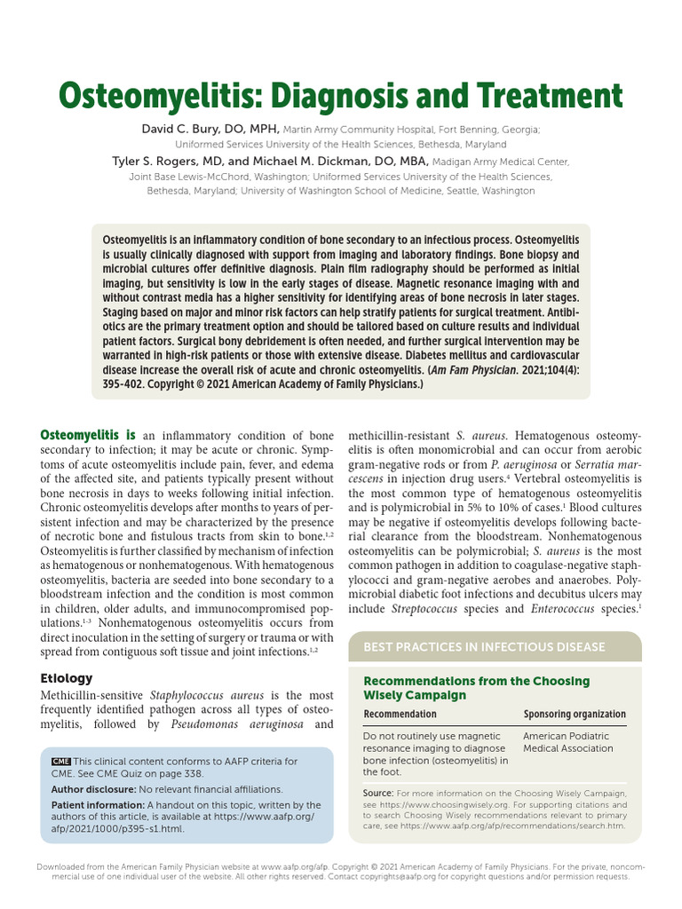 Osteomyelitis: Diagnosis and Treatment | PDF | Medical Imaging ...