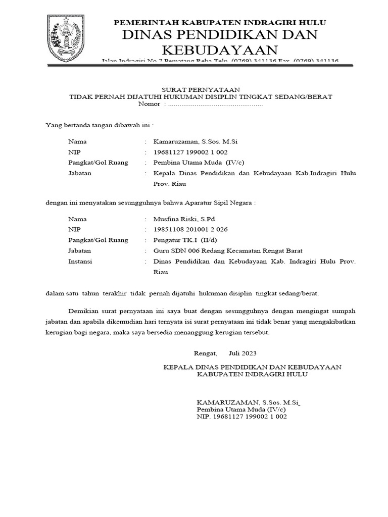 Pernyataan Disiplin ASN Indragiri Hulu | PDF | Ilmu Sosial