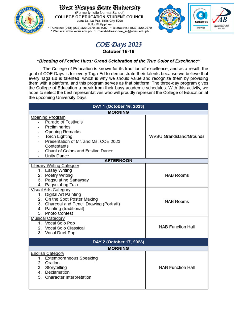 COE Days 2023 Revised Guidelines | PDF | Acrylic Paint | Paintings