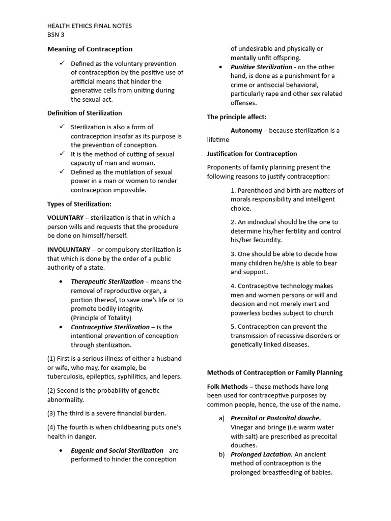 Finals in Ethics Notes | PDF | Birth Control | Abortion