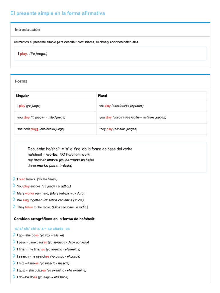 Present Simple Afirmative Form | PDF