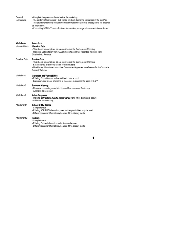 Revised Contingency Planning Workshop Templates v.4 | PDF | Hazards ...