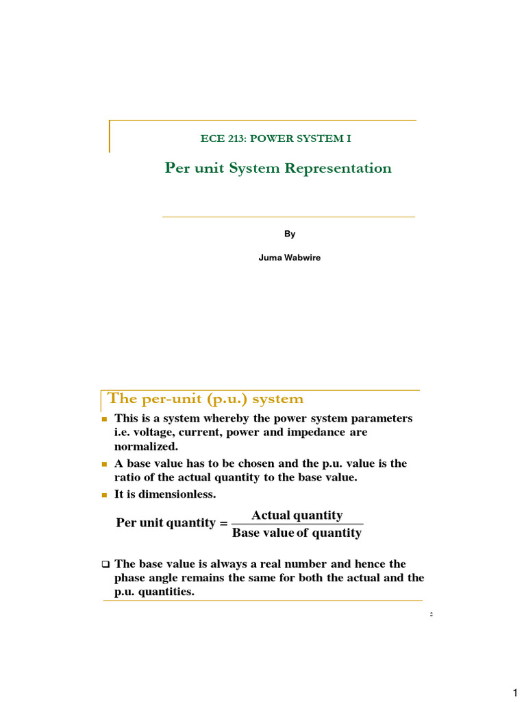 Per Unit System Representation | PDF | Power Engineering | Quantity