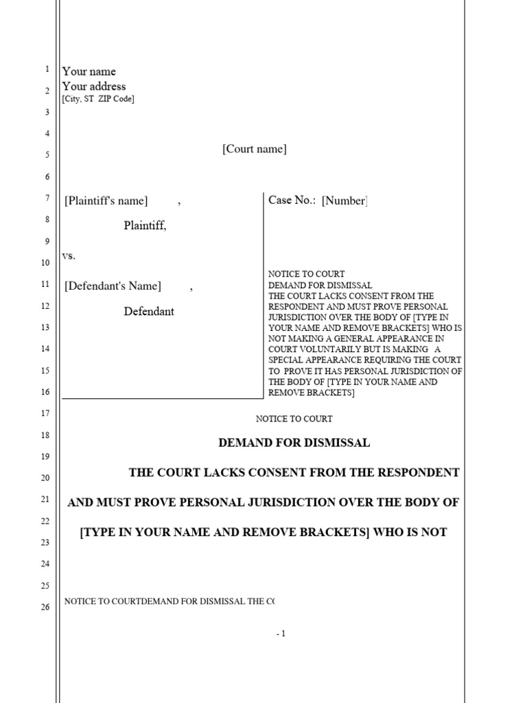 Special Appearance Demand For Dismissal Court Lacks Personal Jurisdiction | PDF | Jurisdiction ...