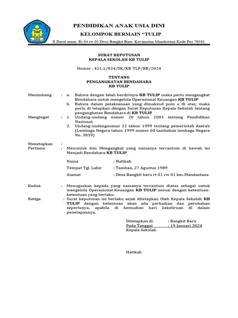 SK Bendahara KB Tulip | PDF