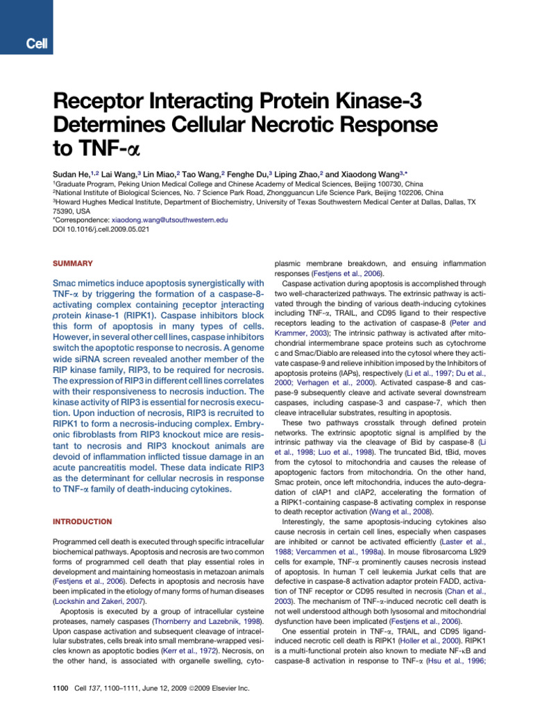 Receptor Interacting Protein Kinase-3 | PDF | Apoptosis | Necrosis