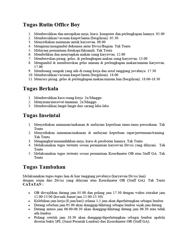 Tugas Rutin Office Boy | PDF