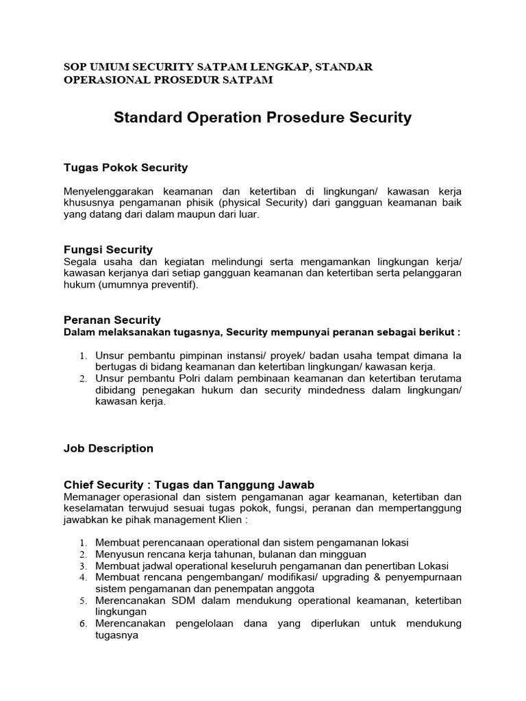 Sop Umum Security Satpam Lengkap | PDF