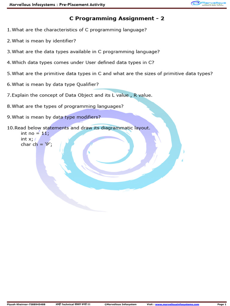 Marvellous Infosystems Pre-Placement Activity - C Programming Assignment 2 | PDF | Computers