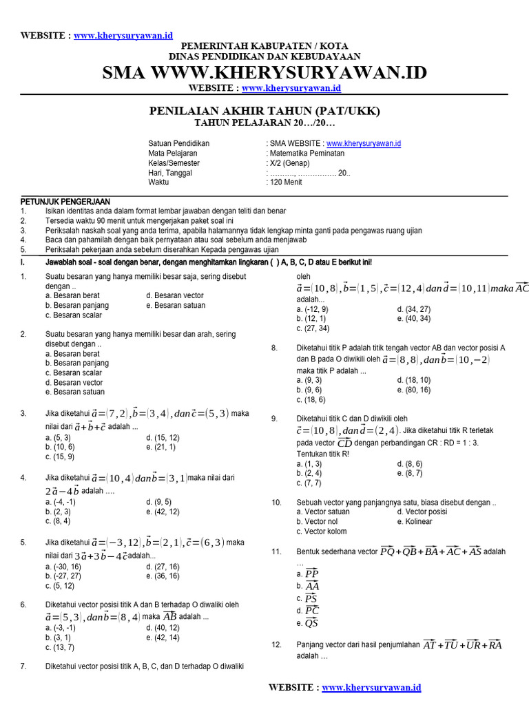 Soal PAT Matematika Peminatan Kelas 10 | PDF