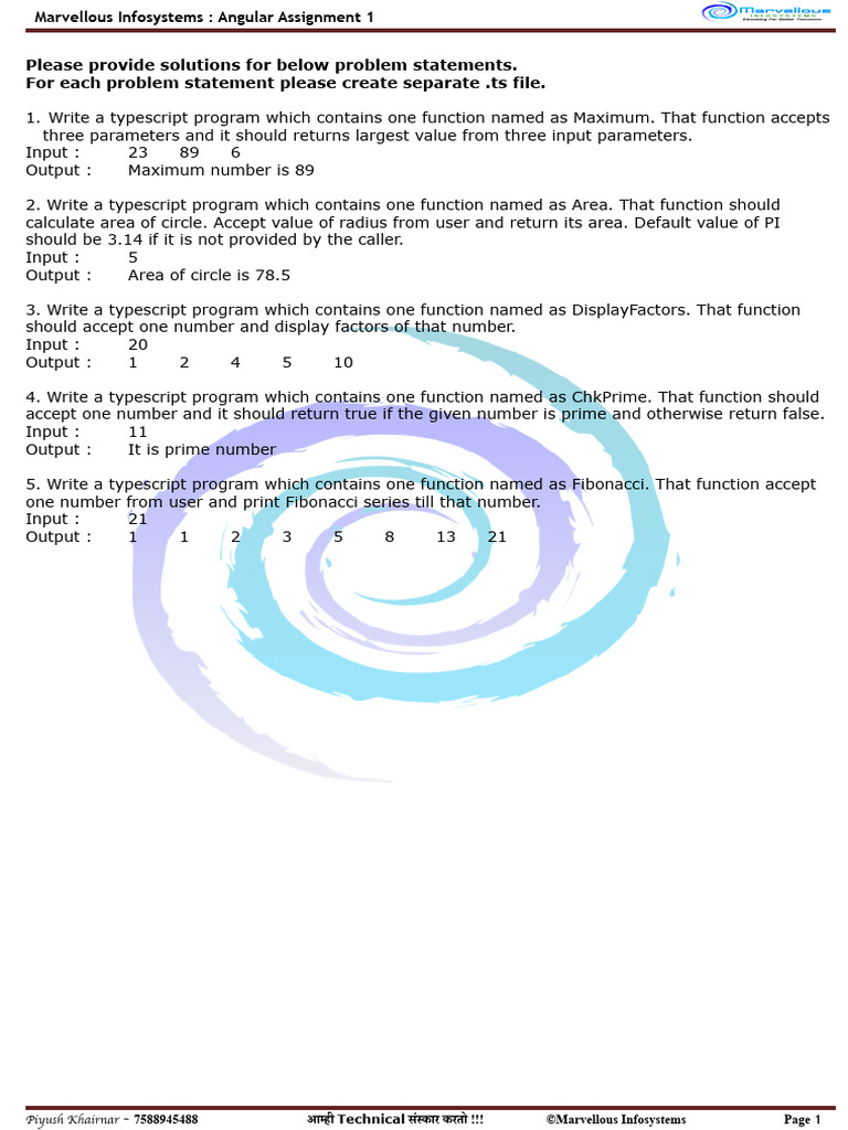 Marvellous Angular - Typescript Assignment 1 | PDF