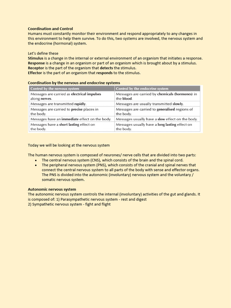 Coordination and Control Hs | PDF | Nervous System | Neuron
