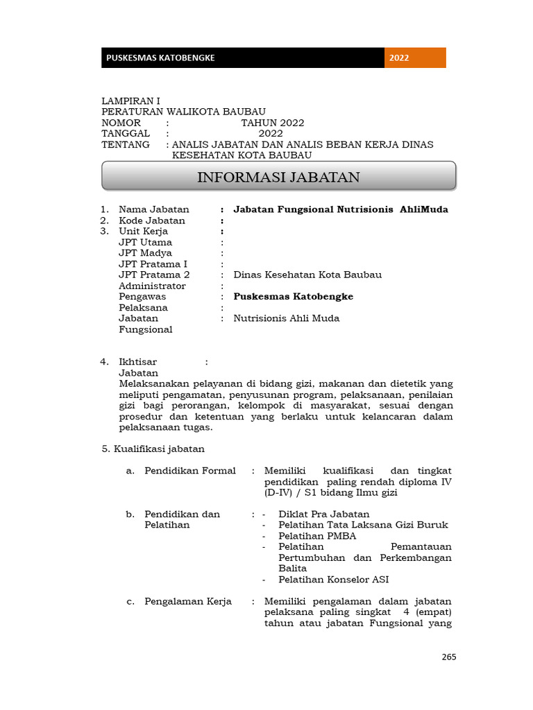 Anjab Nutrisionis Ahli Muda | PDF