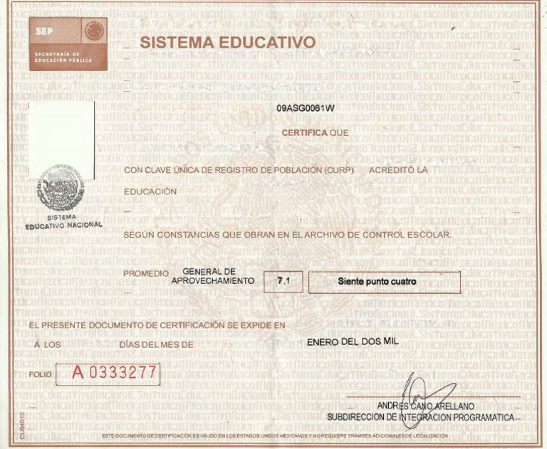 Certificado de Secundaria | PDF