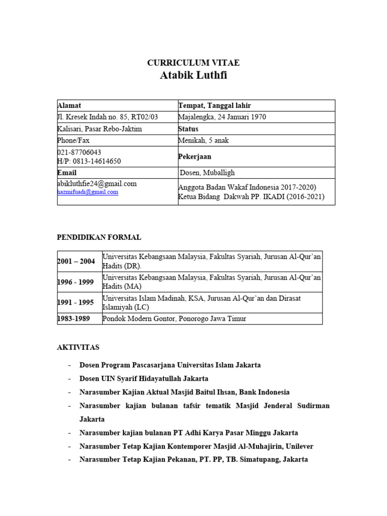 CV Ust Atabik Luthfi | PDF