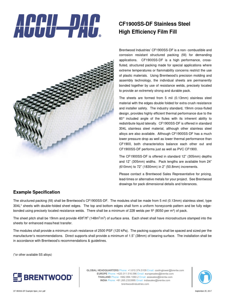 CF1900SS-DF Example Spec - Rev1 | PDF | Sheet Metal | Stainless Steel