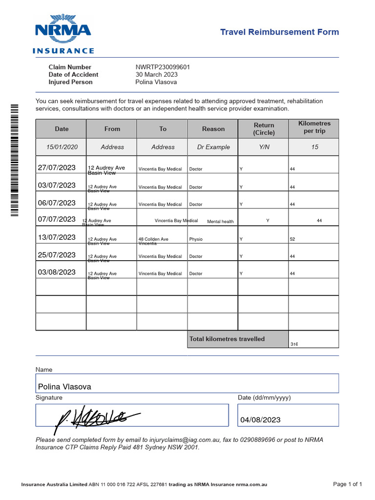 TR016 - Travel Reimbursement Form (NSW-ACT) | PDF | Welfare State ...